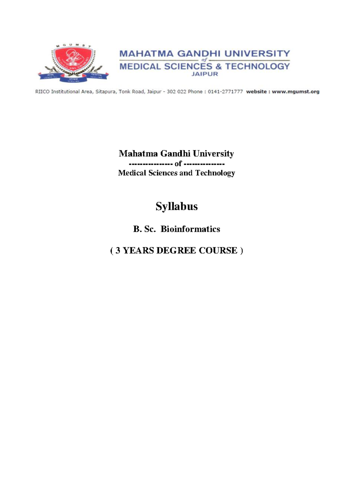 B.Sc. Bioinformatics - Mahatma Gandhi University - of - Medical Sciences and Technology Syllabus ...