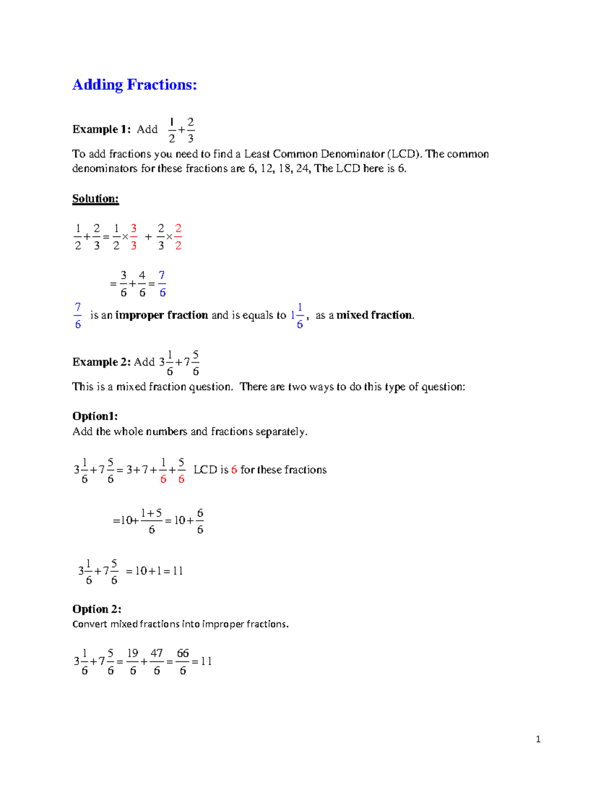 Adding And Subtracting Fractions Adding Fractions Example 1 Add 1 2