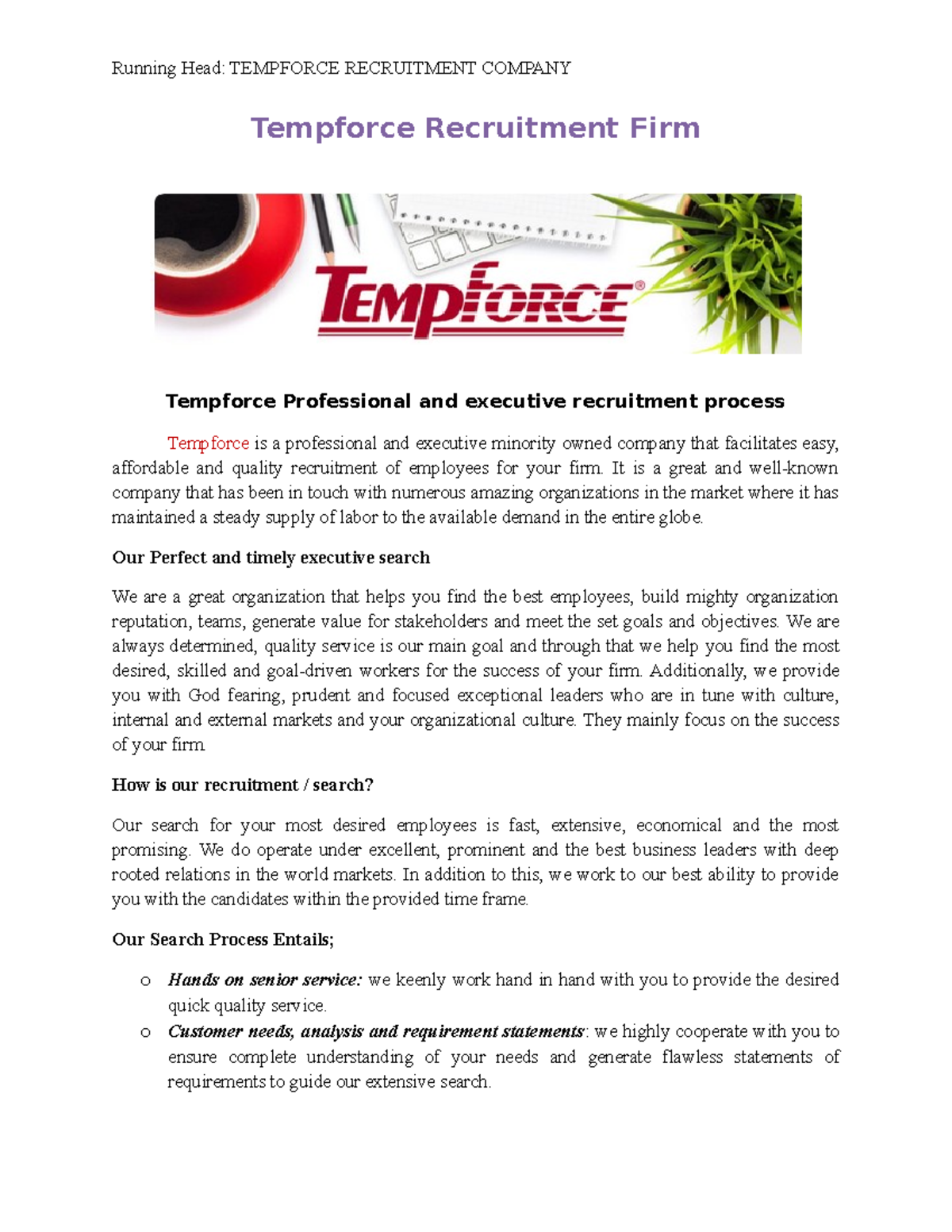 Tempforce Professional and executive recruitment process - Running Head ...