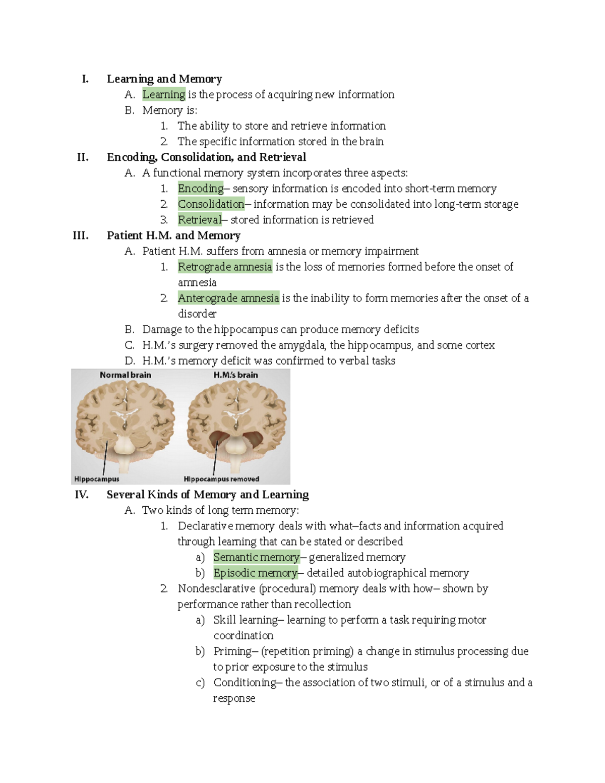 Learning and Memory- Part 1 - I. Learning and Memory A. Learning is the ...