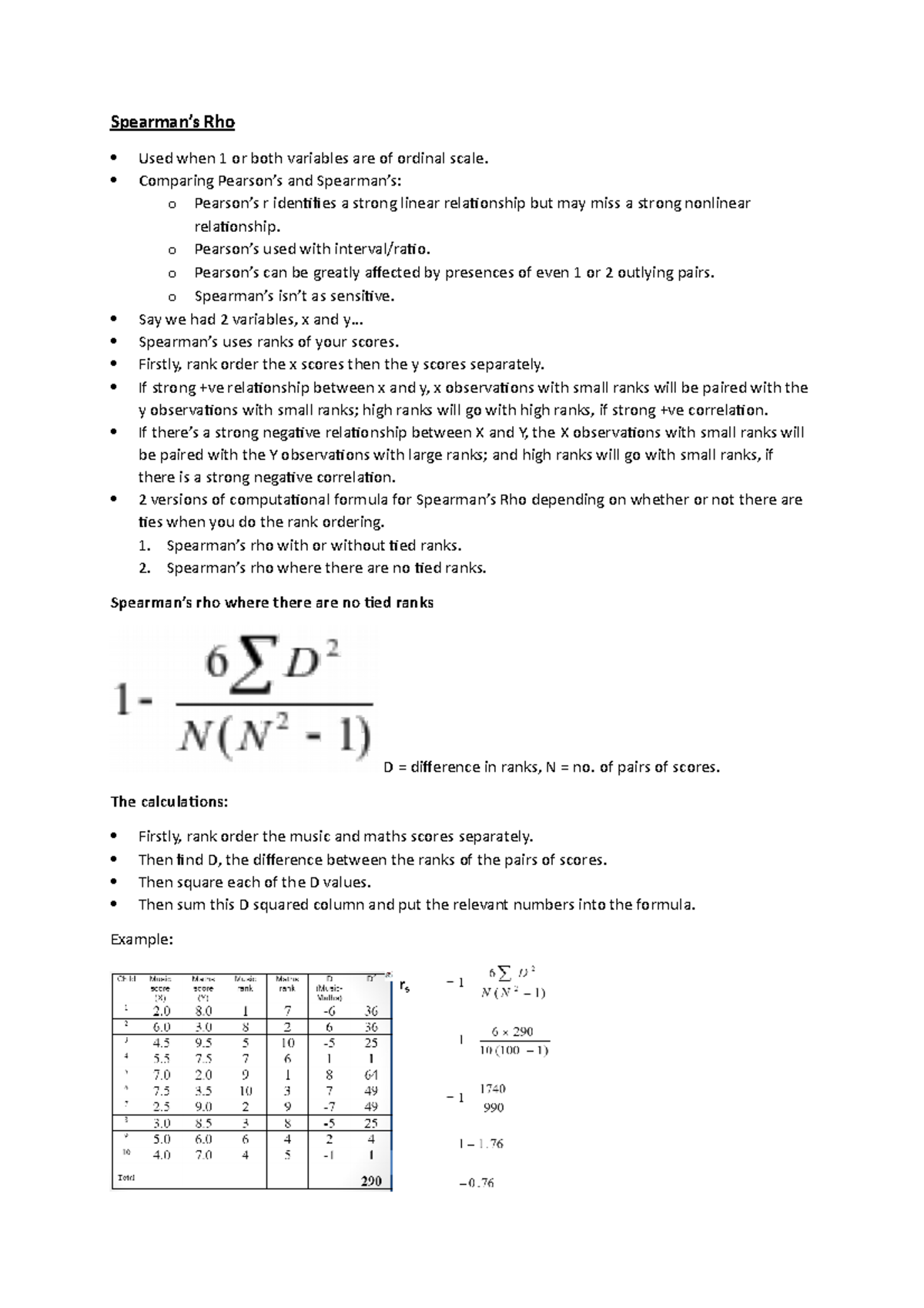 Spearman’s Rho - Spearman’s Rho Used when 1 or both variables are of ...