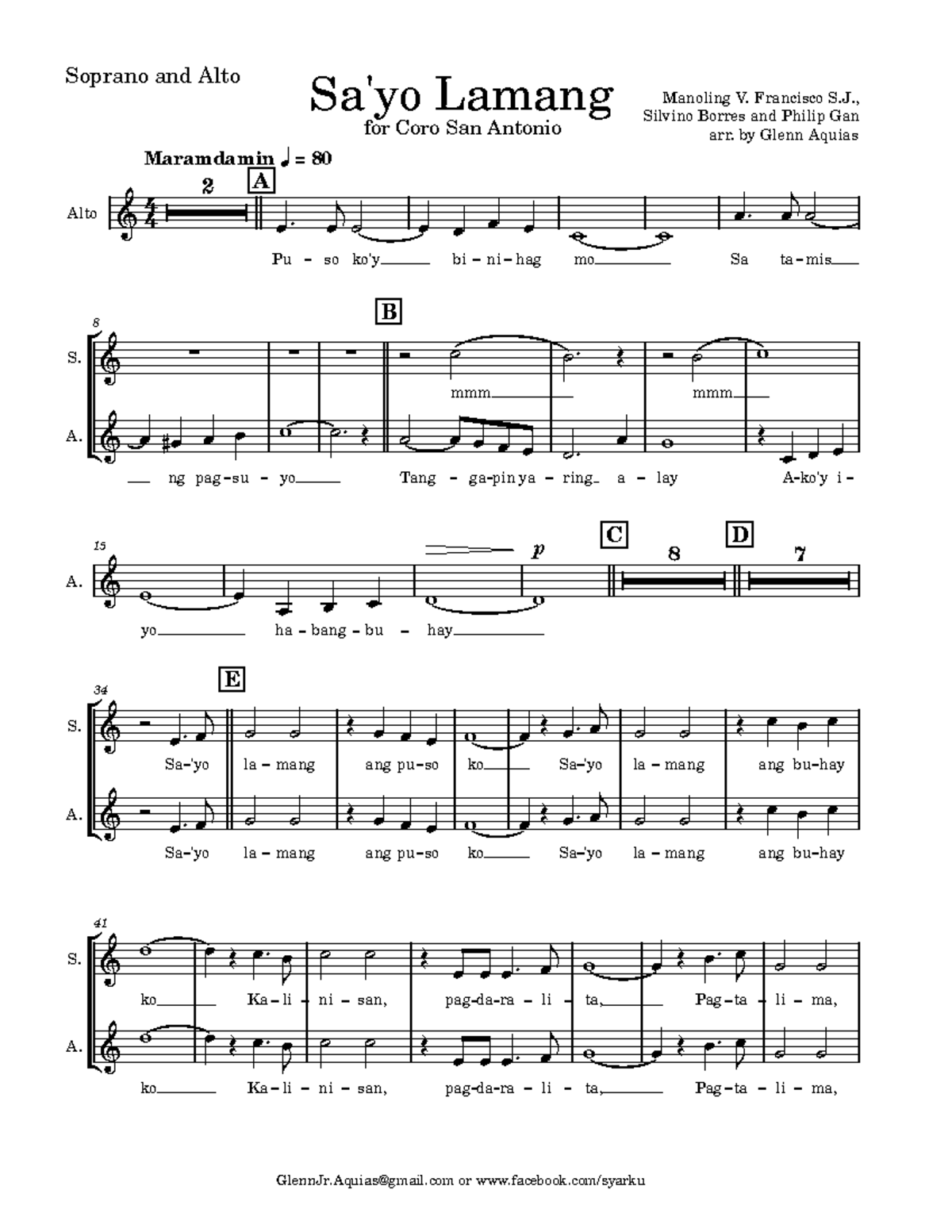 Sayo Lamang-Soprano and Alto - Manoling V. Francisco S., Silvino Borres ...