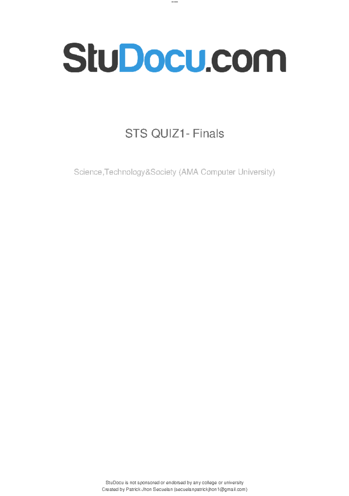 Science Technology and Society Prelim to Final Quizzes and Exam - STS ...