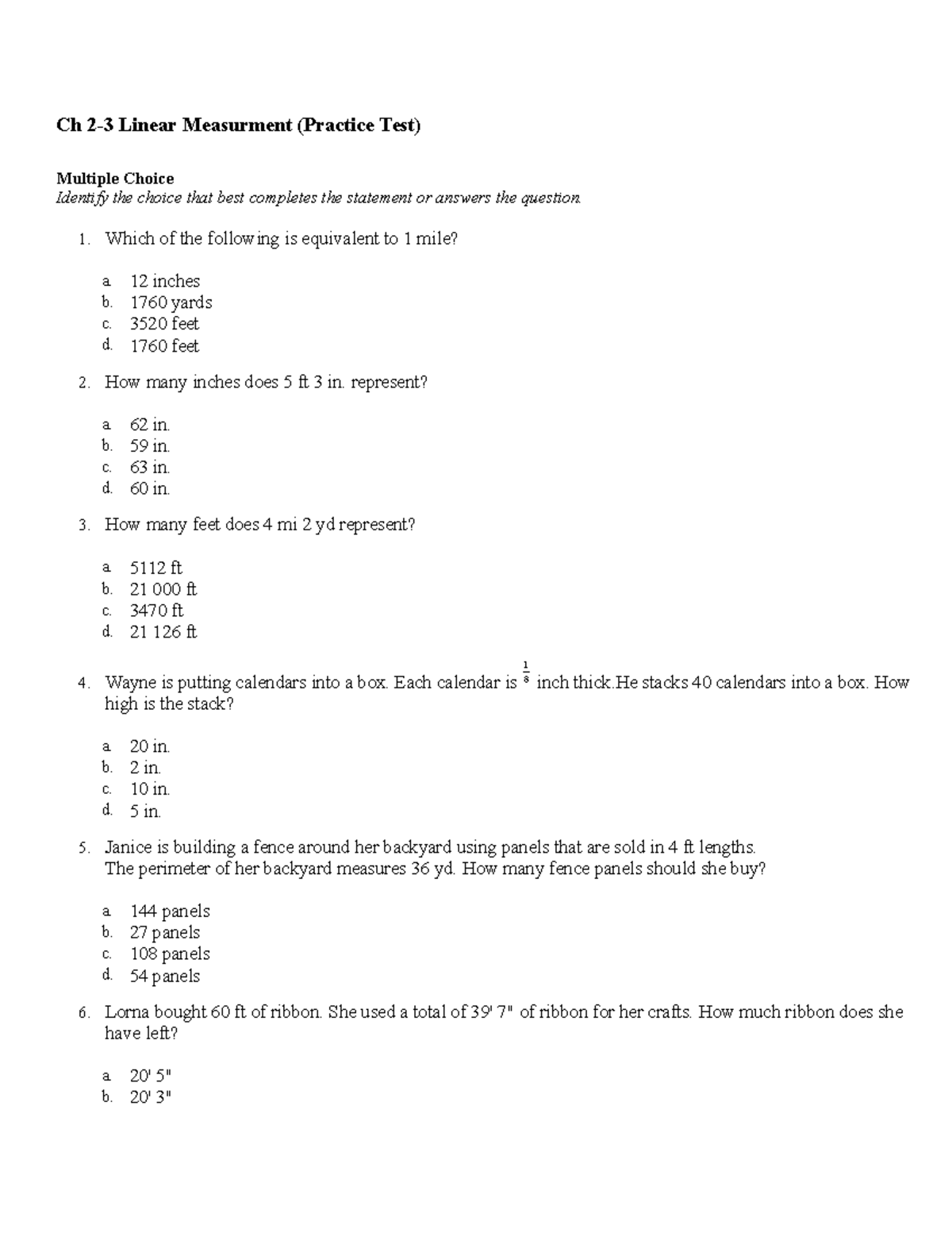 Practice-test - skibibi - Ch 2-3 Linear Measurment (Practice Test ...