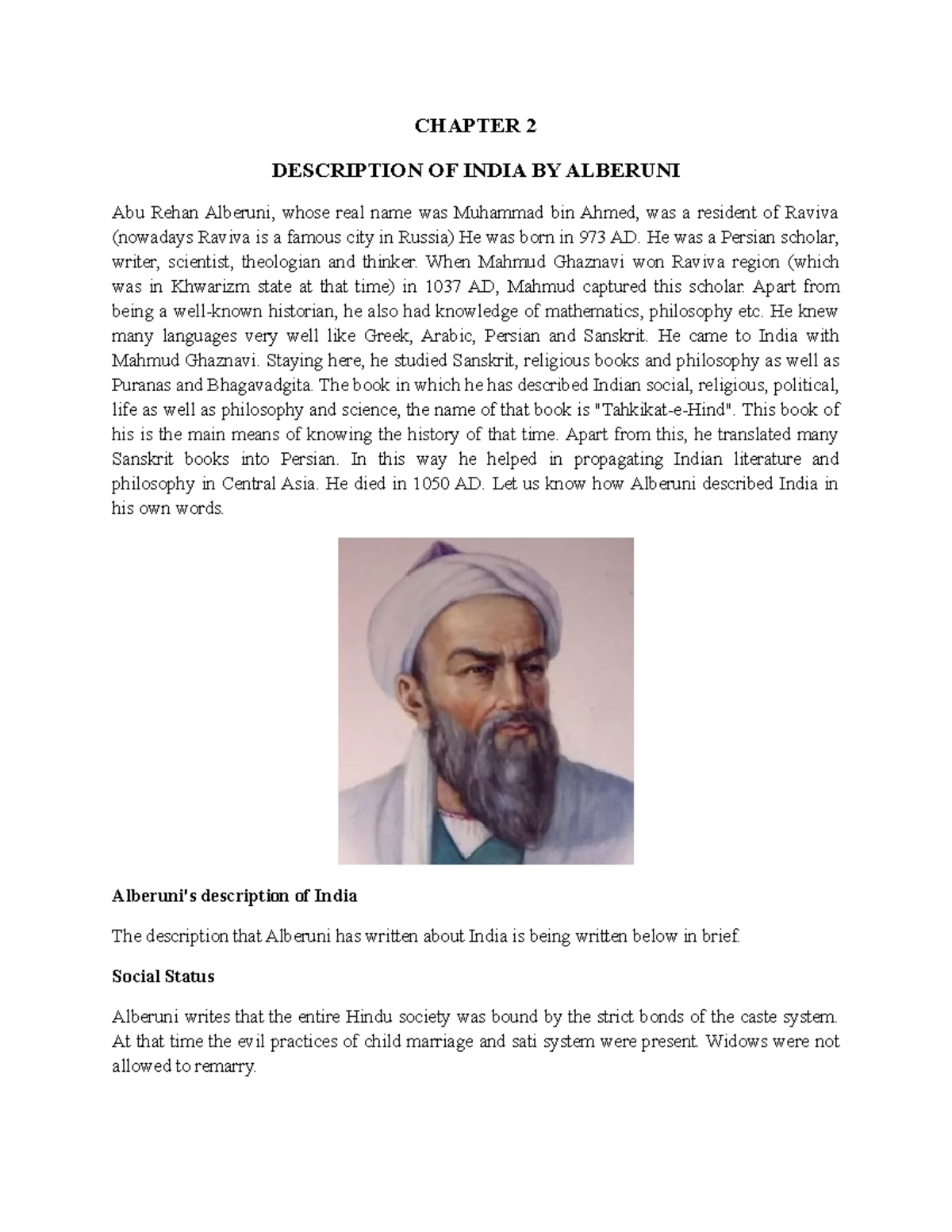 Chapter 2 Description OF India BY Alberuni - CHAPTER 2 DESCRIPTION OF ...