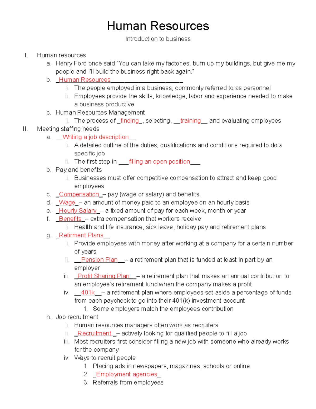 HR Guided Notes - work - Human Resources Introduction to business I ...
