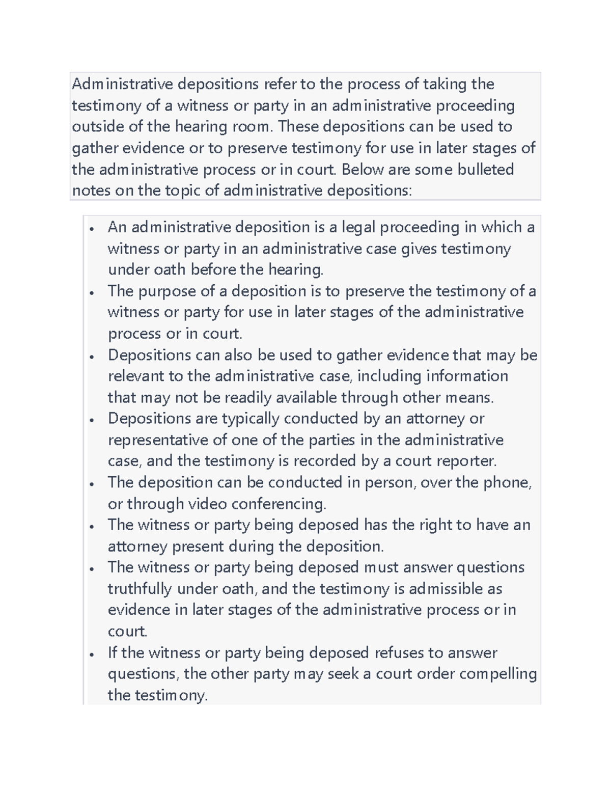 Depositions - Notes - Administrative depositions refer to the process ...