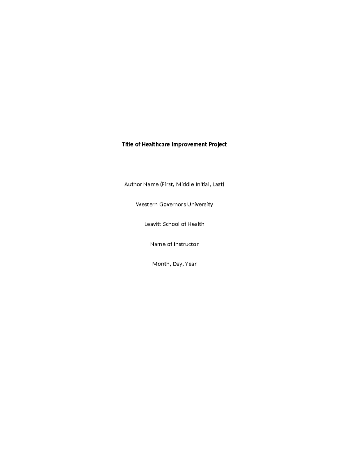 D156 HIP Paper Template - Title of Healthcare Improvement Project ...