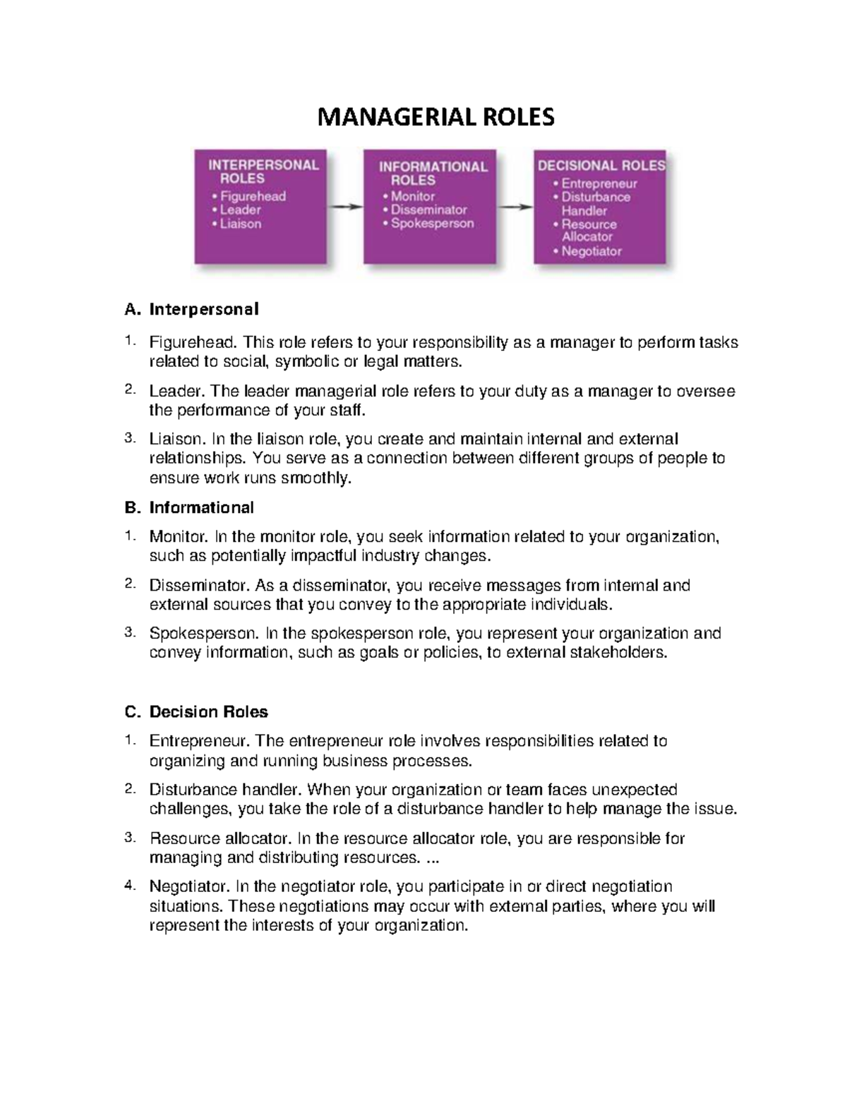 Managerial- Roles - Management - MANAGERIAL ROLES A. Interpersonal 1 ...