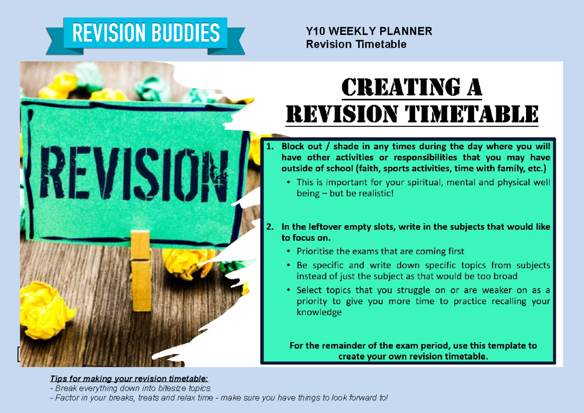 00 - Revision Timetable - Revision Timetable WEEK MONDAY TUESDAY ...