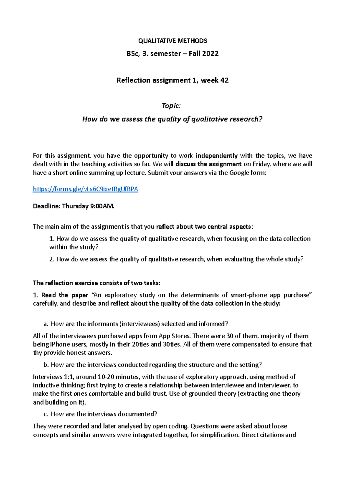 Reflection assignment 1, week 42 - QUALITATIVE METHODS BSc, 3. semester ...