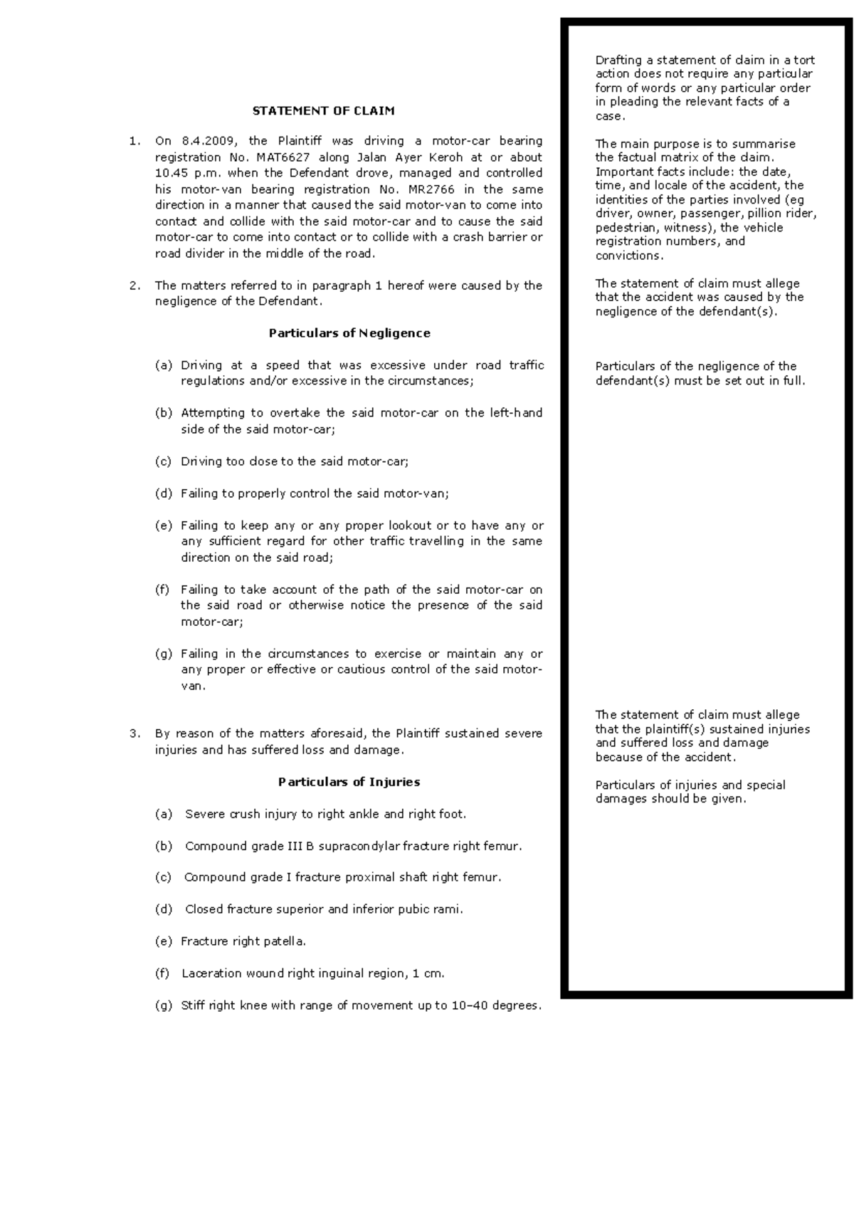 SOC Personal Injury - STATEMENT OF CLAIM On 8.4, the Plaintiff was ...