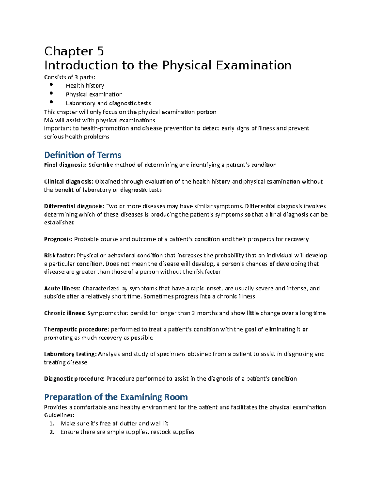 CH 5 Notes - Chapter 5 Introduction to the Physical Examination ...