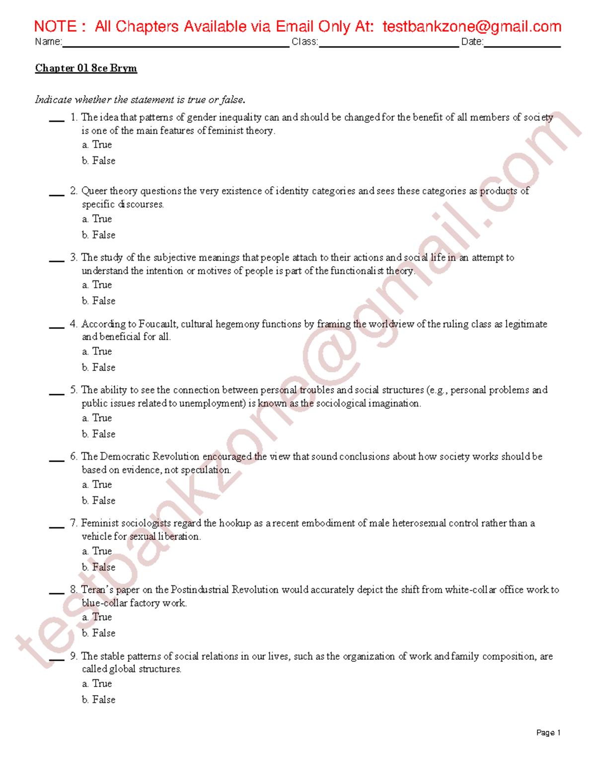 Sociology, Compass for a New World, 8th Canadian Edition Test Bank ...