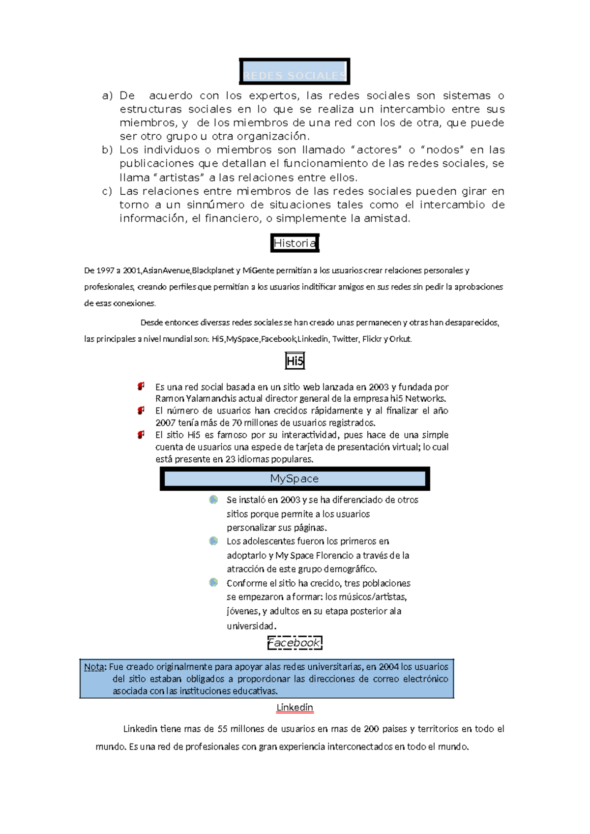 Word2016-TP2- Obligatorio - REDES SOCIALES a) De acuerdo con los expertos, las redes sociales ...