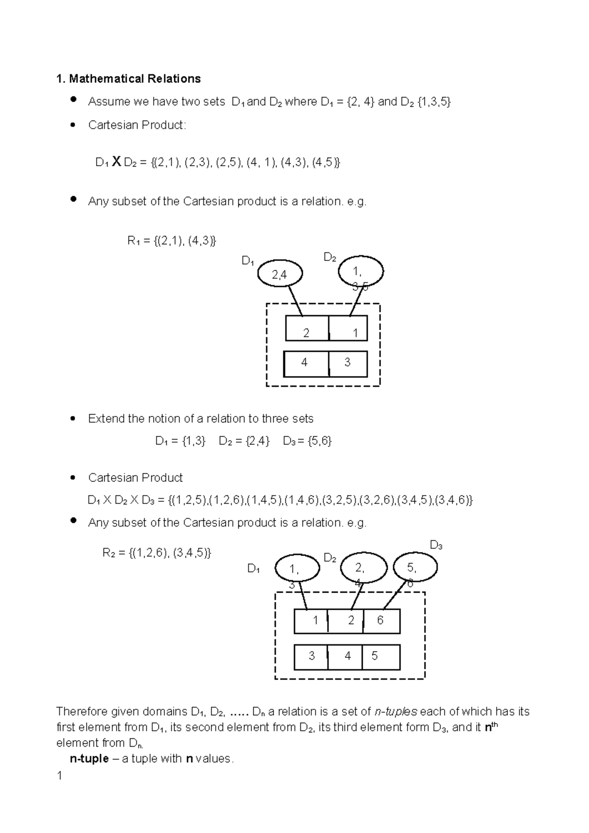 Mathematical Relations - Mathematical Relations Assume we have two sets ...