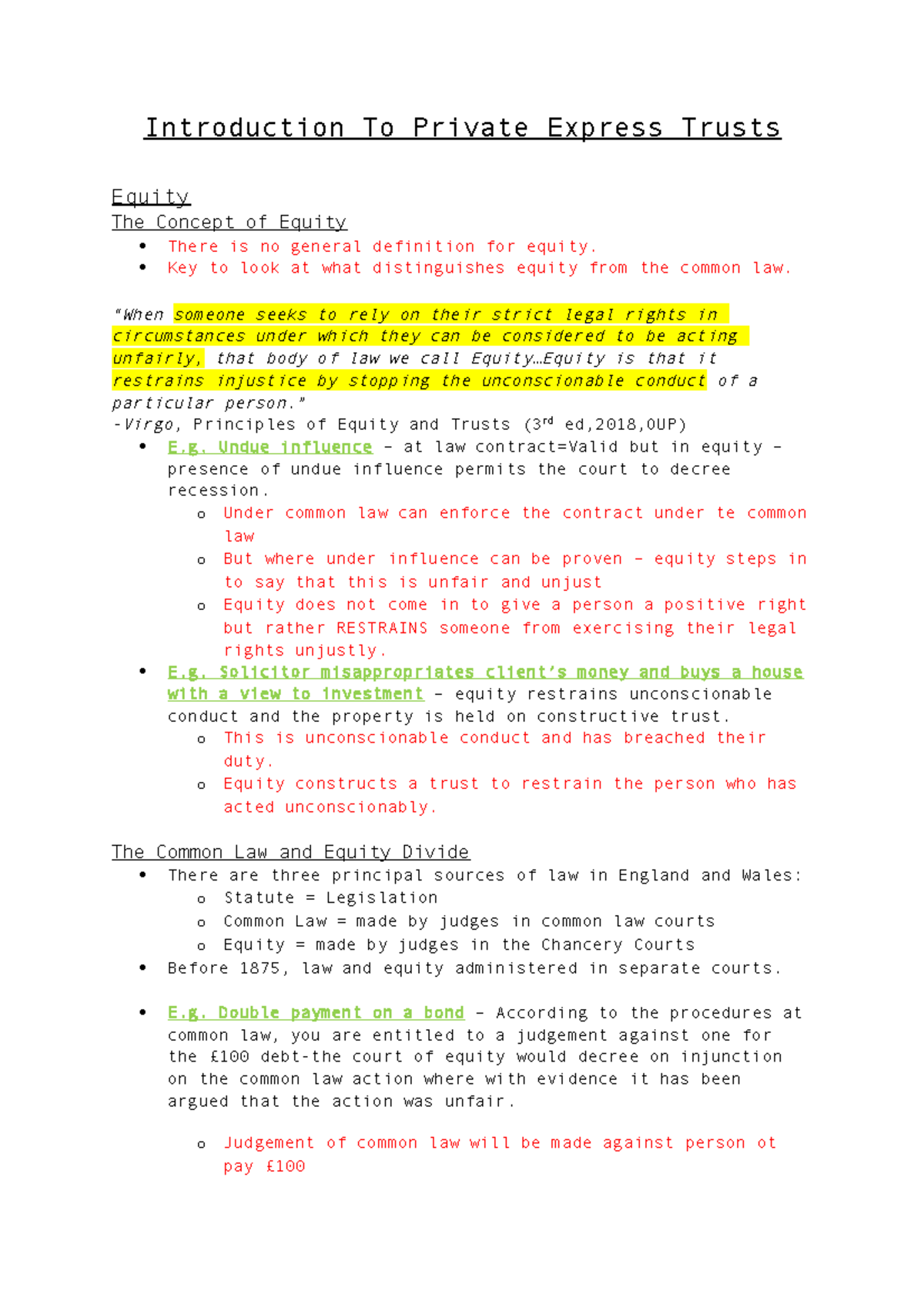 Equity - Introduction To Private Express Trusts Equity The Concept of Equity There is no general ...