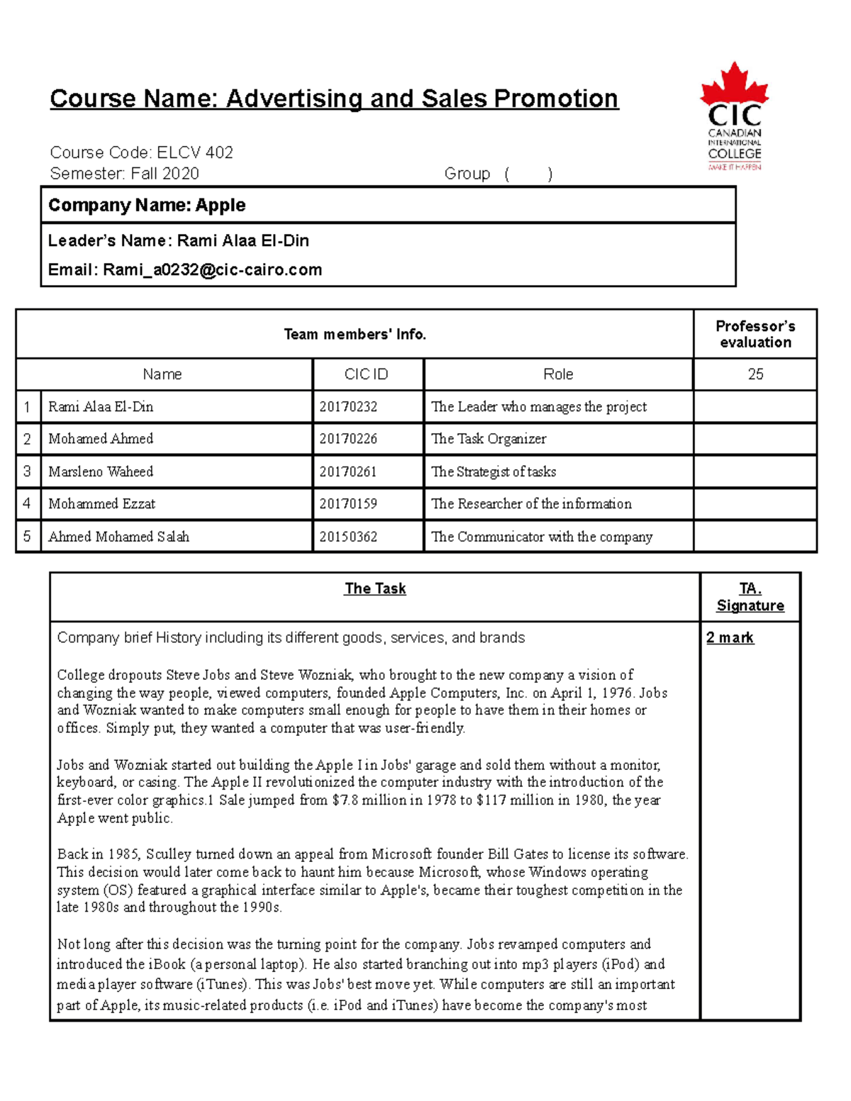 Advertising and sales promotion Projects template - Course Name ...