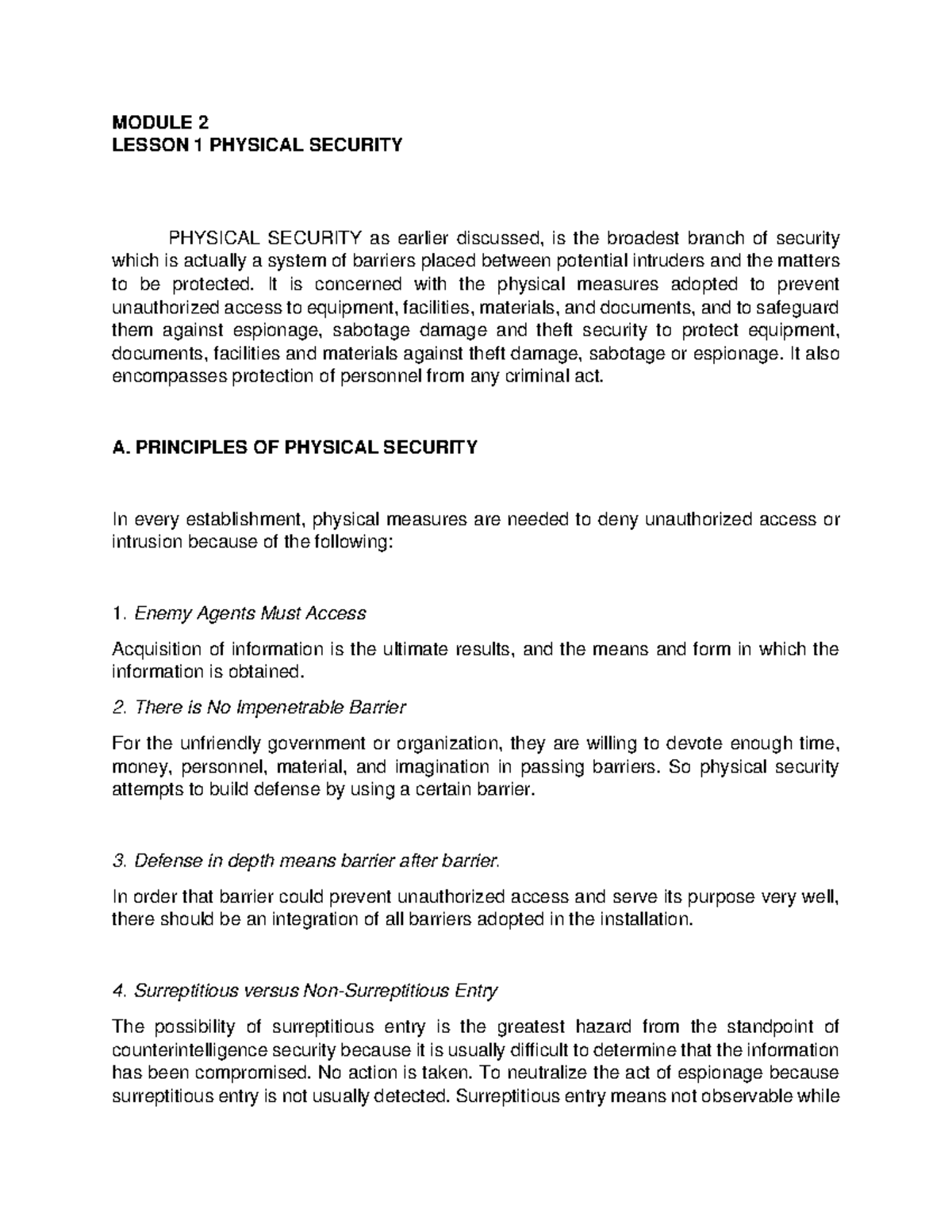 LEA2 Module 2 Lesson 1 - LEA2 - MODULE 2 LESSON 1 PHYSICAL SECURITY PHYSICAL SECURITY as earlier ...