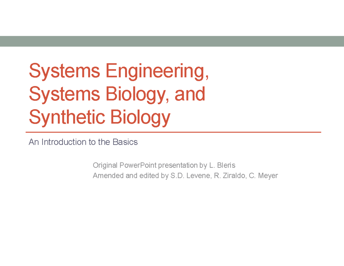 Systems biology full page notes - Systems Engineering, Systems Biology ...