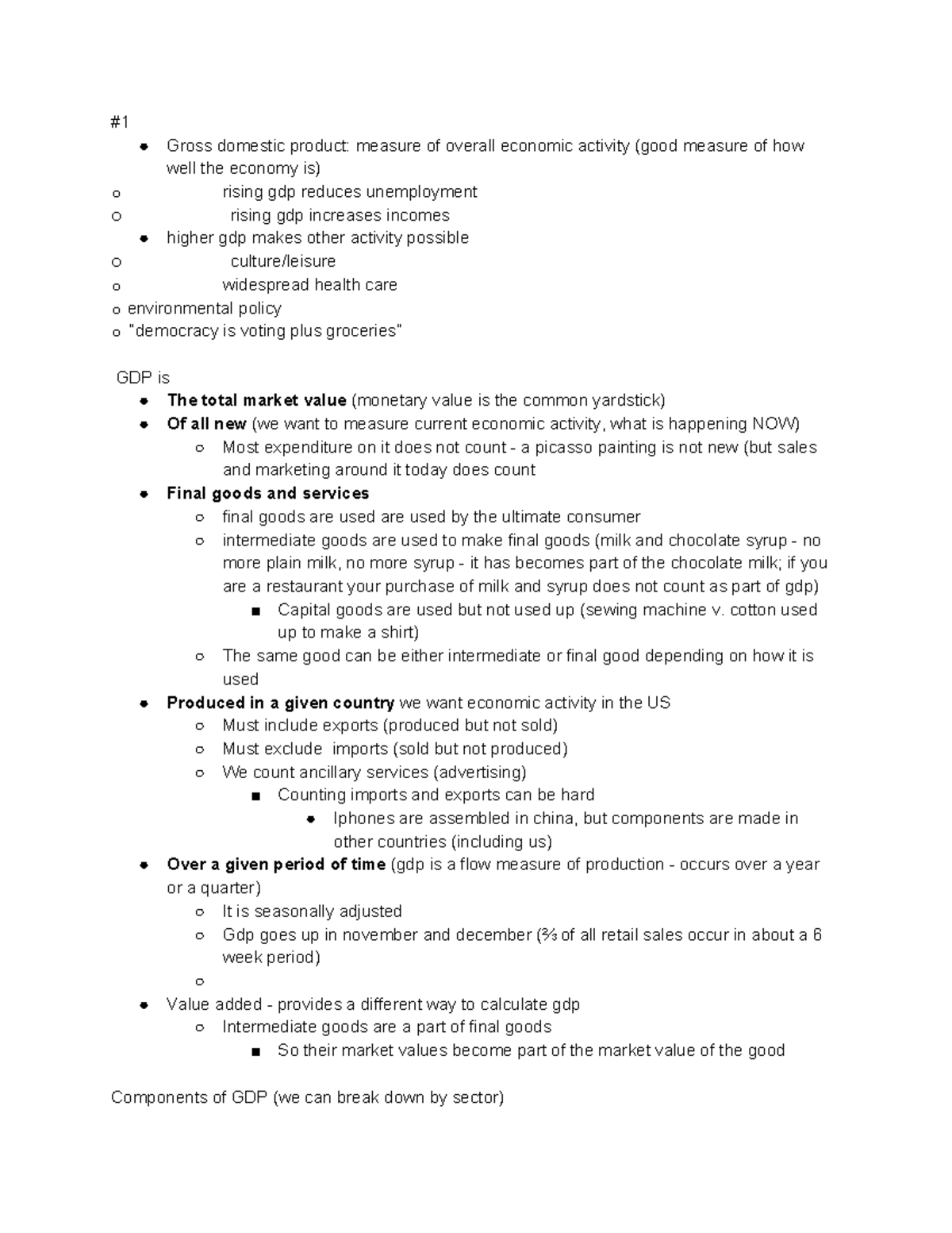Macroeconomics class notes for 2nd exam - o O O o Gross domestic ...