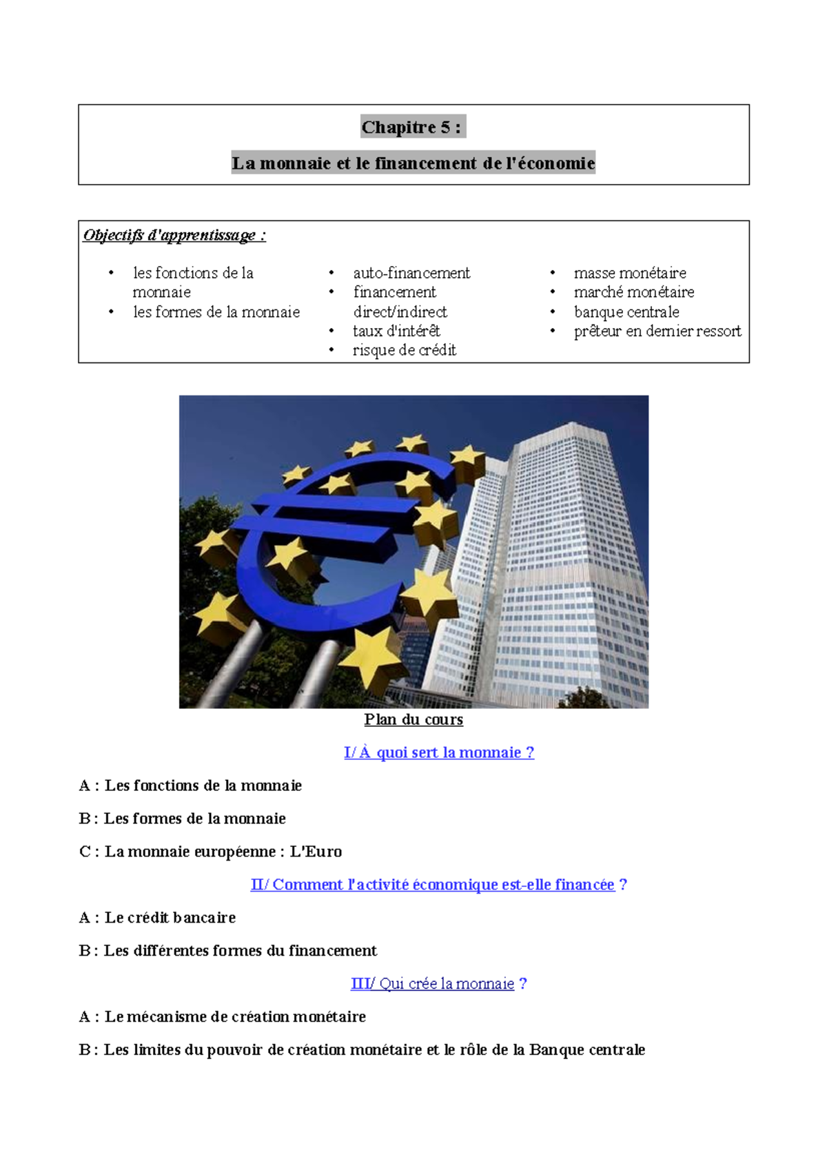 Monnaie-et-financement - Chapitre 5 : La monnaie et le financement de l ...