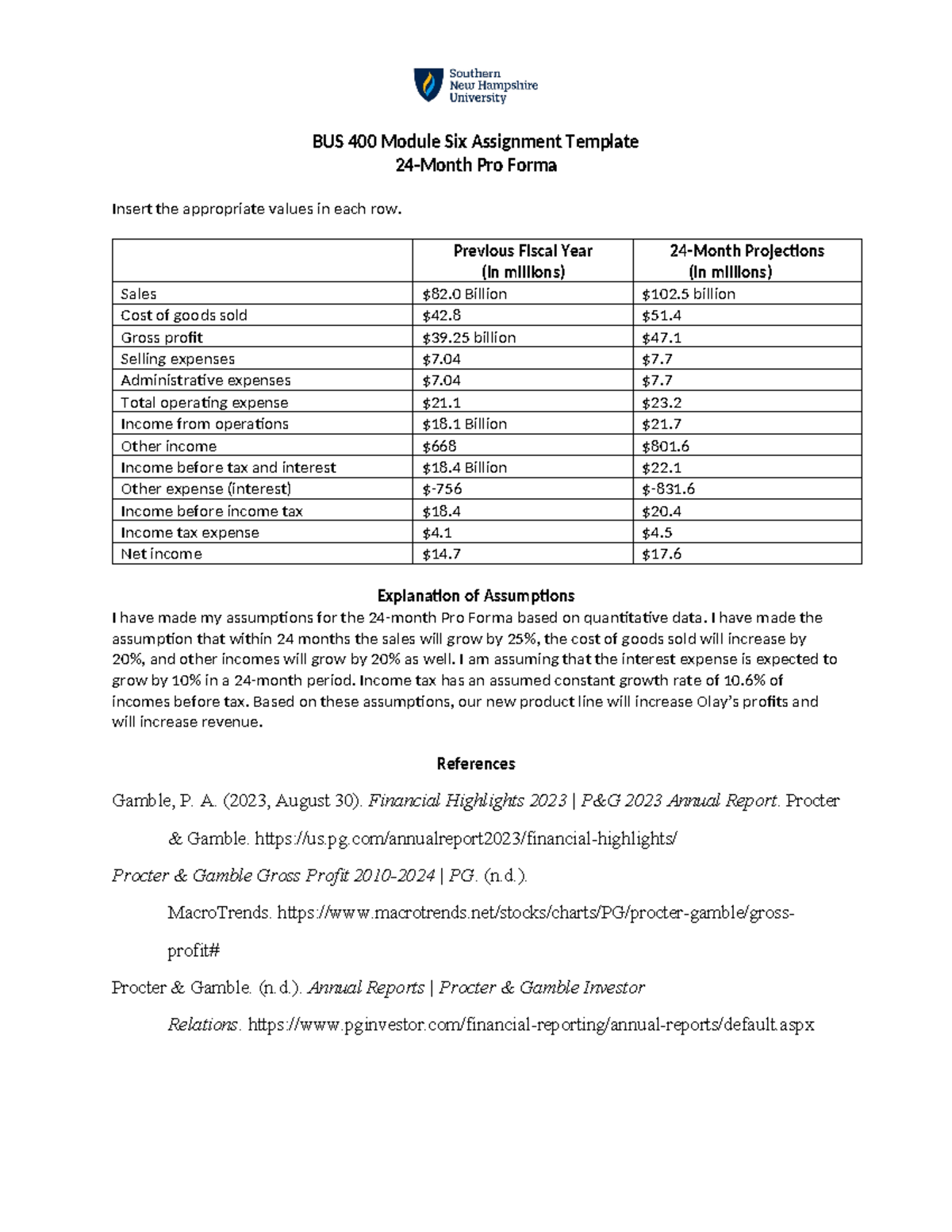 BUS 400 Module Six - BUS 400 Module Six Assignment Template 24-Month ...