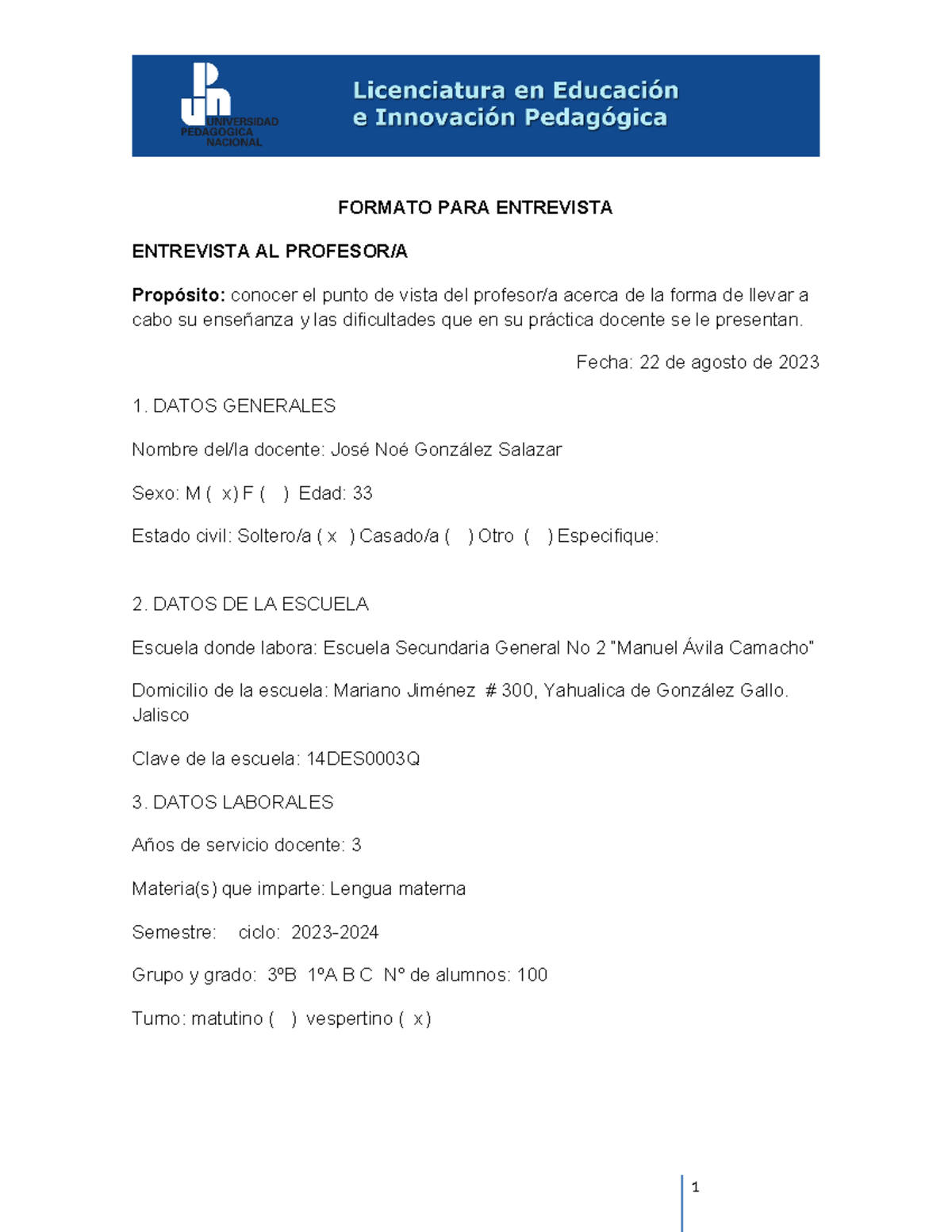 Formato para entrevista - FORMATO PARA ENTREVISTA ENTREVISTA AL ...