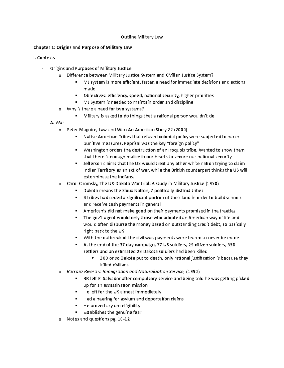 Military Law Spring 2021_Issues in the United States Military - Outline ...