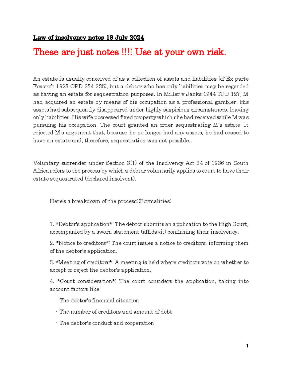 Law of insolvency - This is about voluntary surrender and compulsory ...