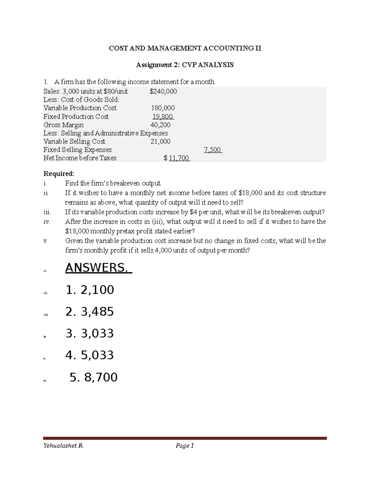 COST AND Management Accounting II Assign - COST AND MANAGEMENT ...