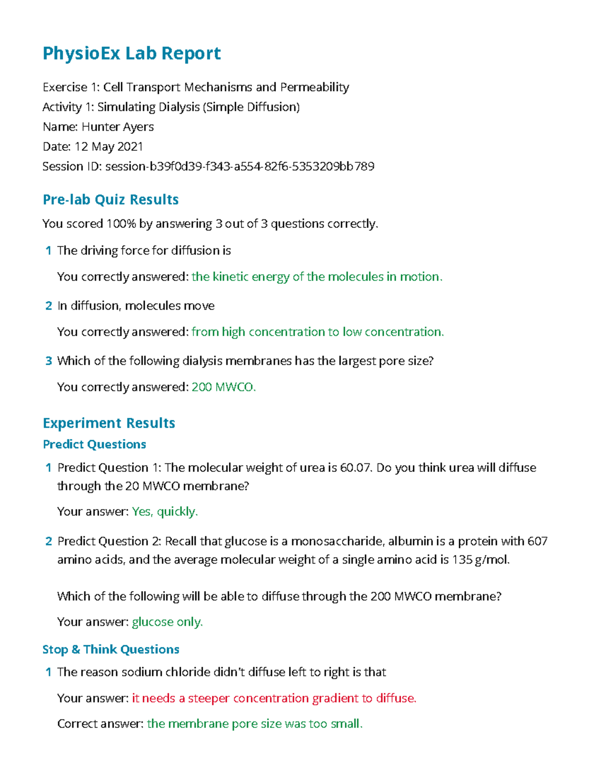 Physio Ex Exercise 1 Activity 1 - PhysioEx Lab Report Exercise 1: Cell ...