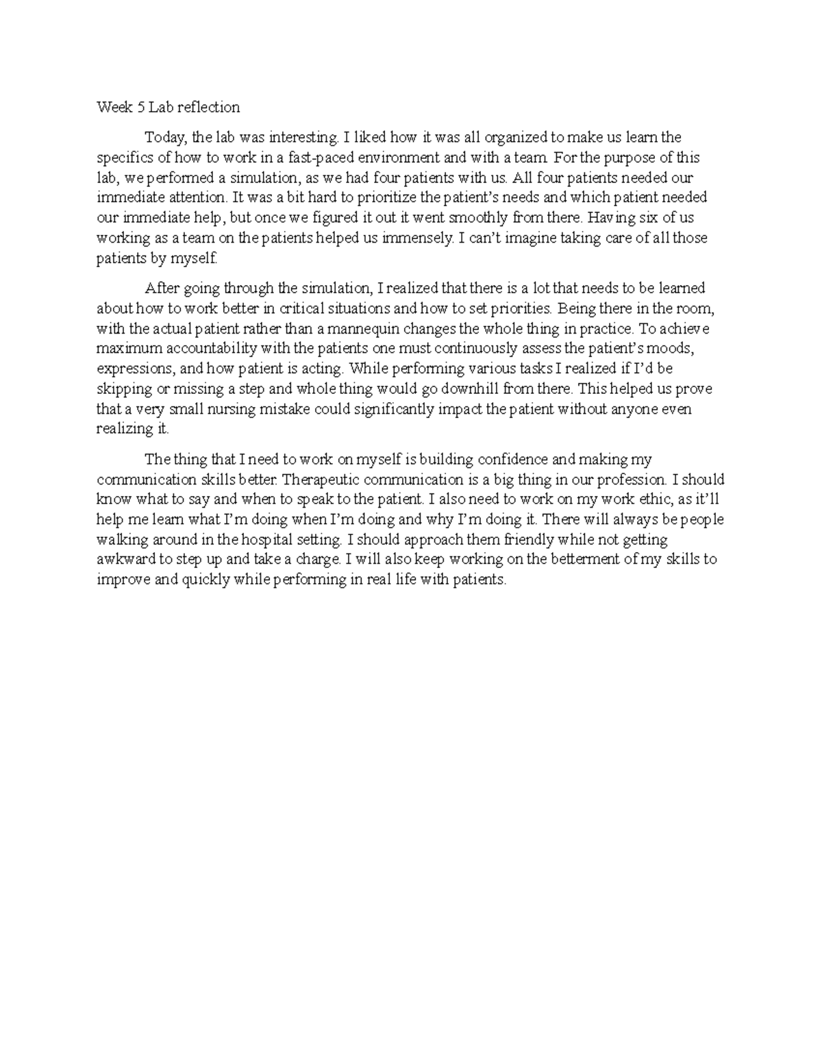 Lab 5 reflection - good - Week 5 Lab reflection Today, the lab was ...