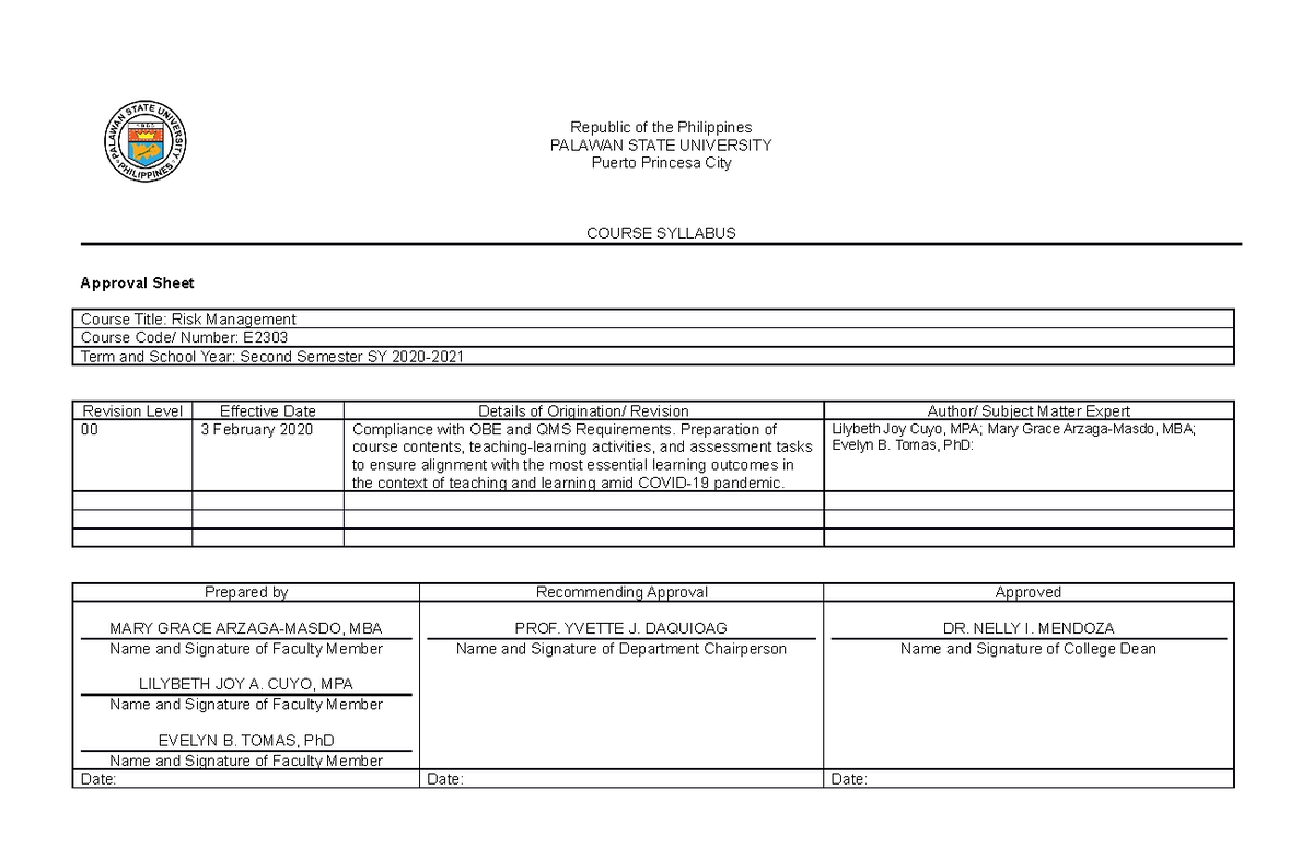 Risk Mgnt Course Syllabus Republic Of The Philippines PALAWAN STATE risk-mgnt-course-syllabus-republic-of-the-philippines-palawan-state