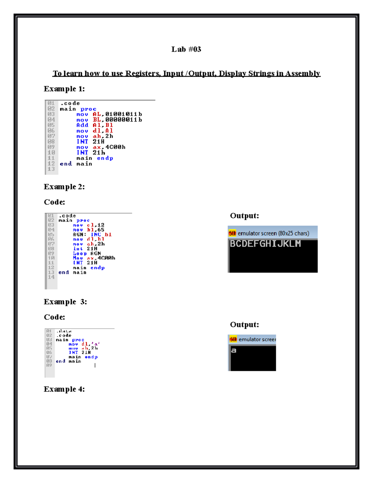 COAL Lab#03 - document contain lab tasks which we have to perform in ...
