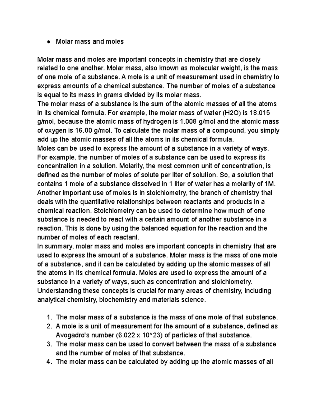 Molar mass and moles - Molar mass and moles Molar mass and moles are ...