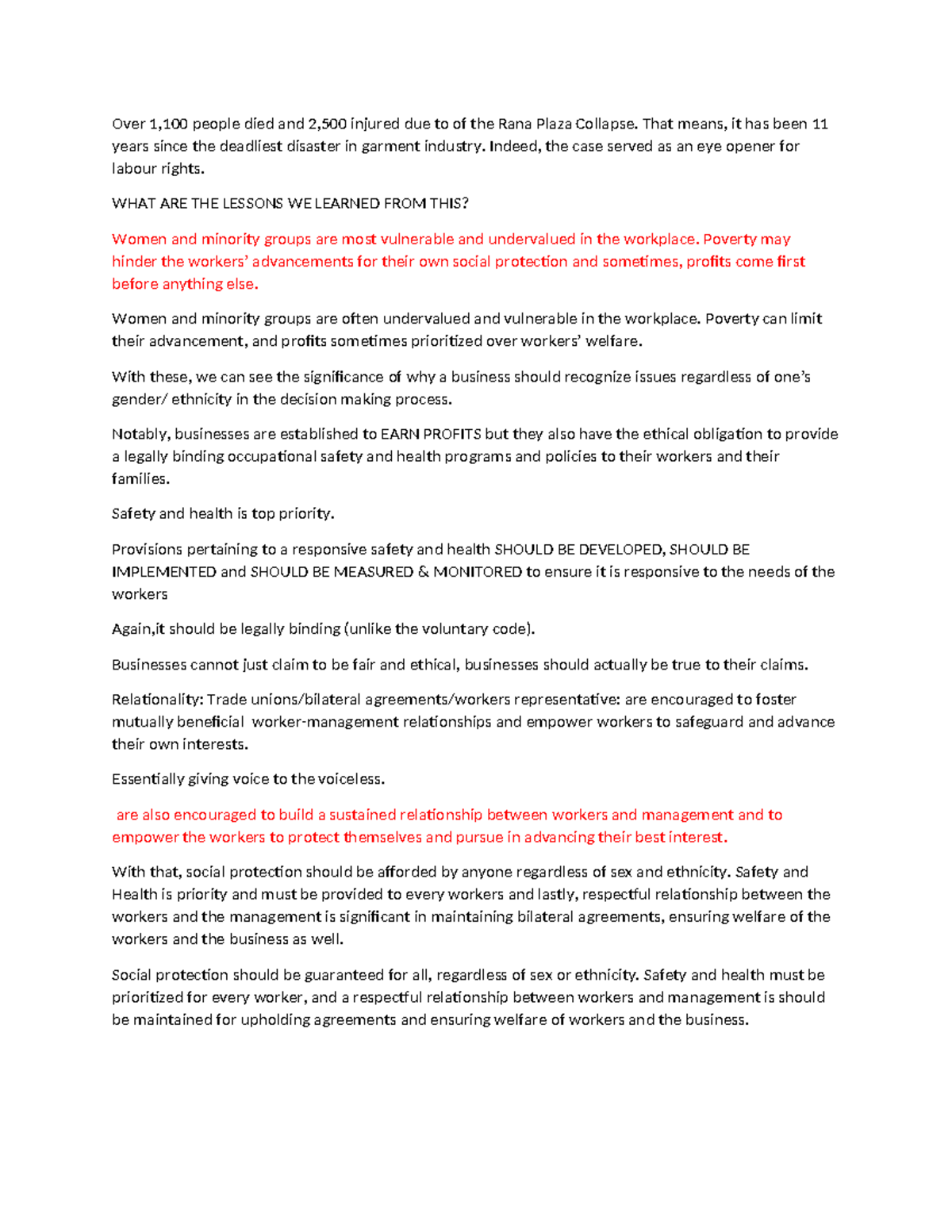 Group Work 1 Rana Case Study - Over 1,100 people died and 2,500 injured ...