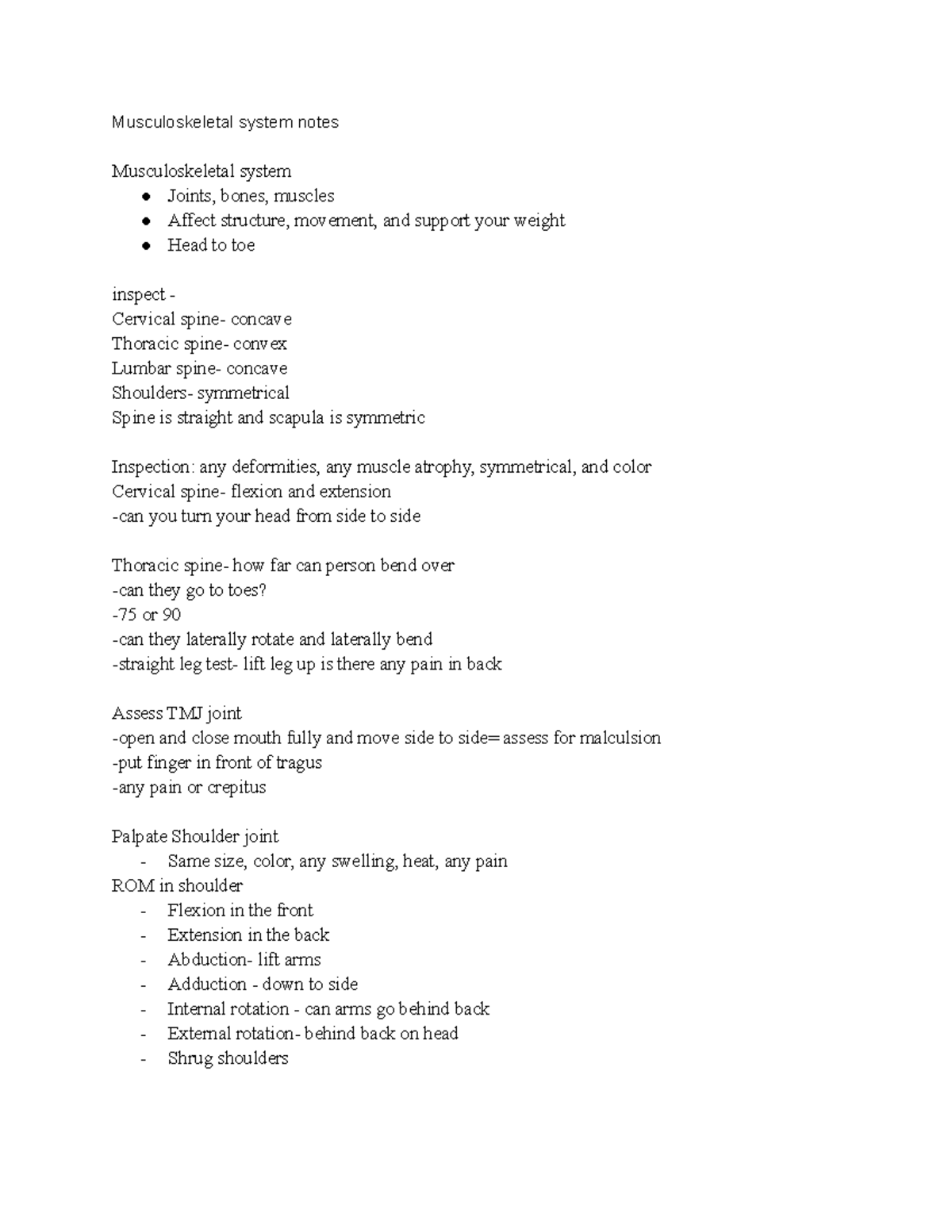 Muscloskeltal system notes 4 12 - Musculoskeletal system notes ...