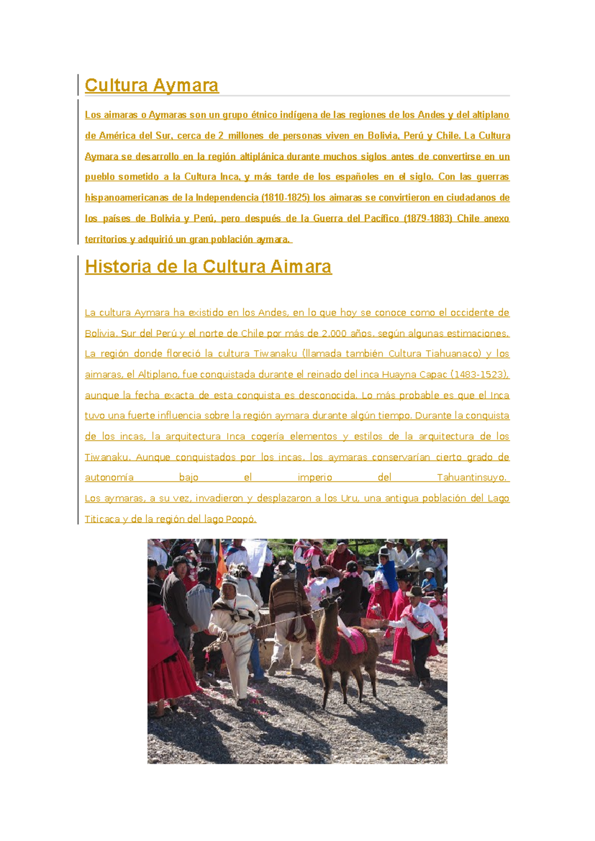 Cultura Aymara - HISTORIA - Cultura Aymara Los aimaras o Aymaras son un ...