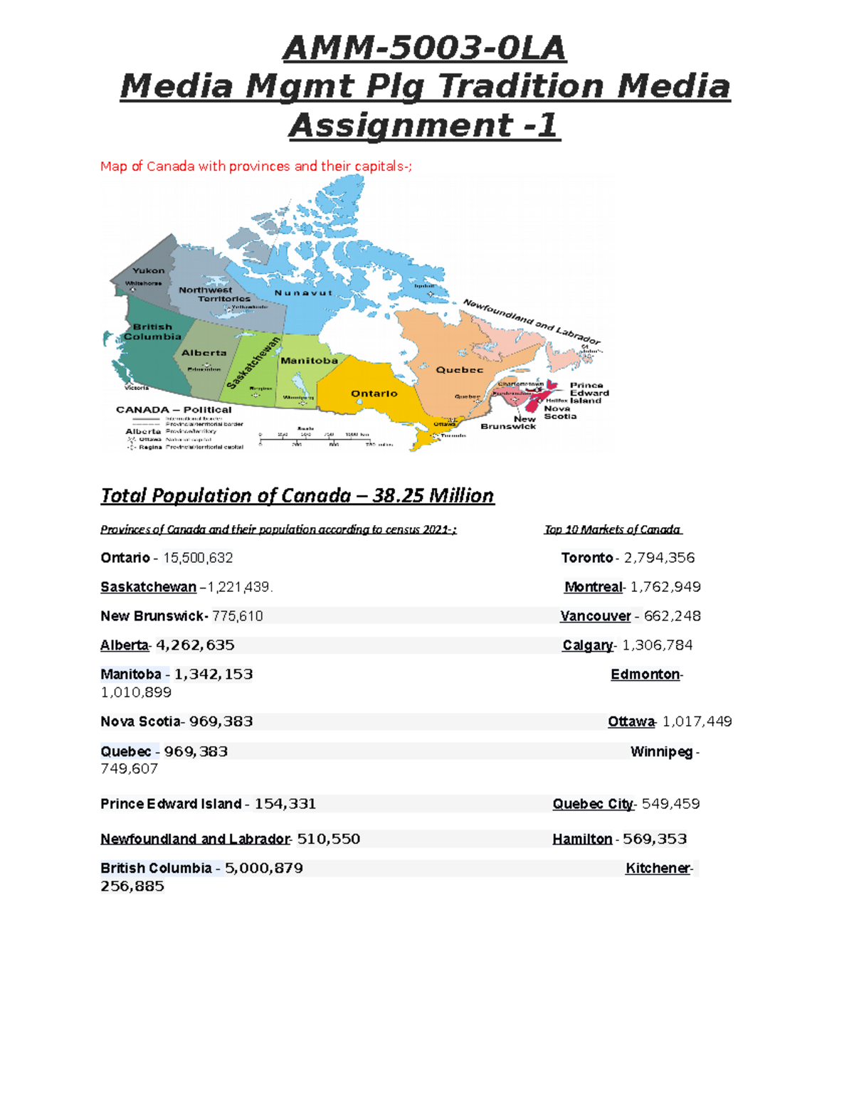 AMM -5003 map of canada - First assignment of the course - AMM-5003-0LA ...