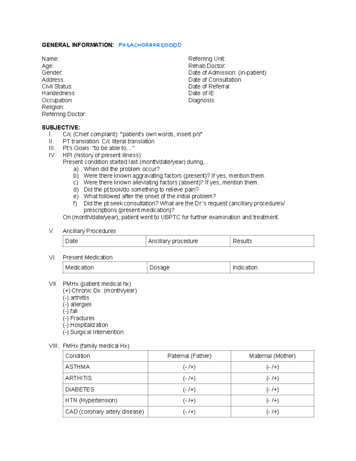 IE-template - IE template - GENERAL INFORMATION: Name: Age: Gender ...