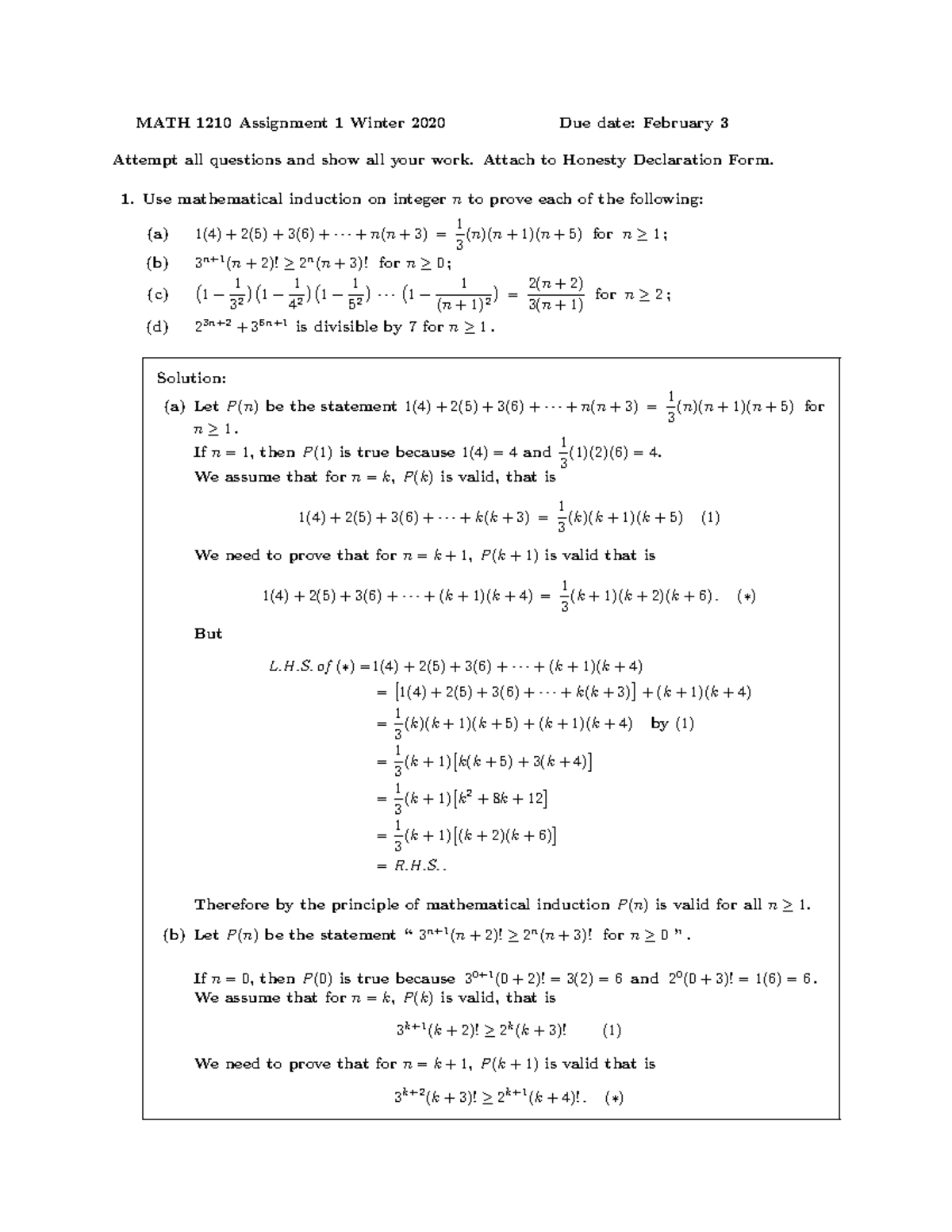 Solution A 1(Math1210W2020) - MATH 1210 Assignment 1 Winter 2020 Due ...