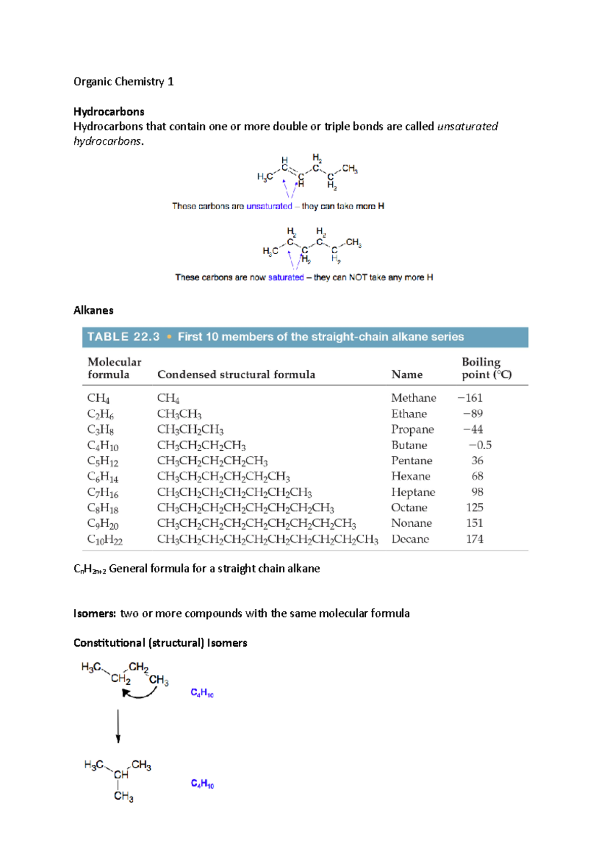 Organic Chemistry Notes - Organic Chemistry 1 Hydrocarbons Hydrocarbons ...