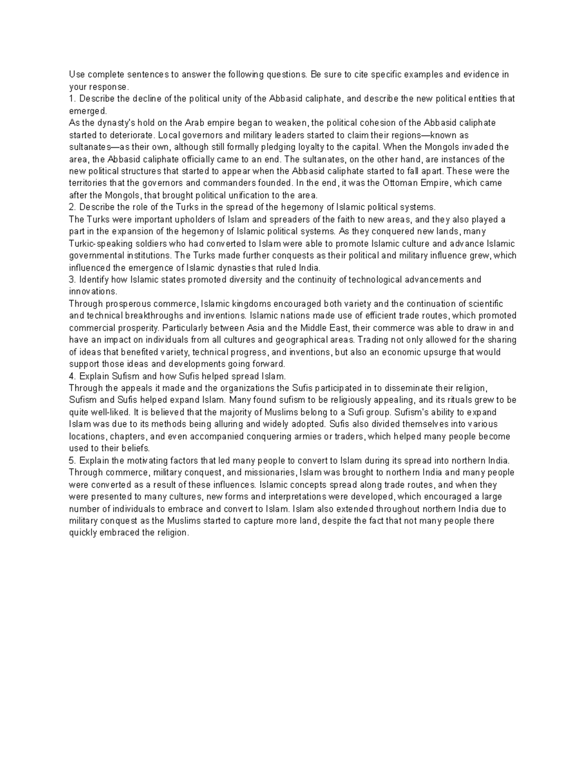 the fragmentation of the abbasid caliphate - Use complete sentences to ...