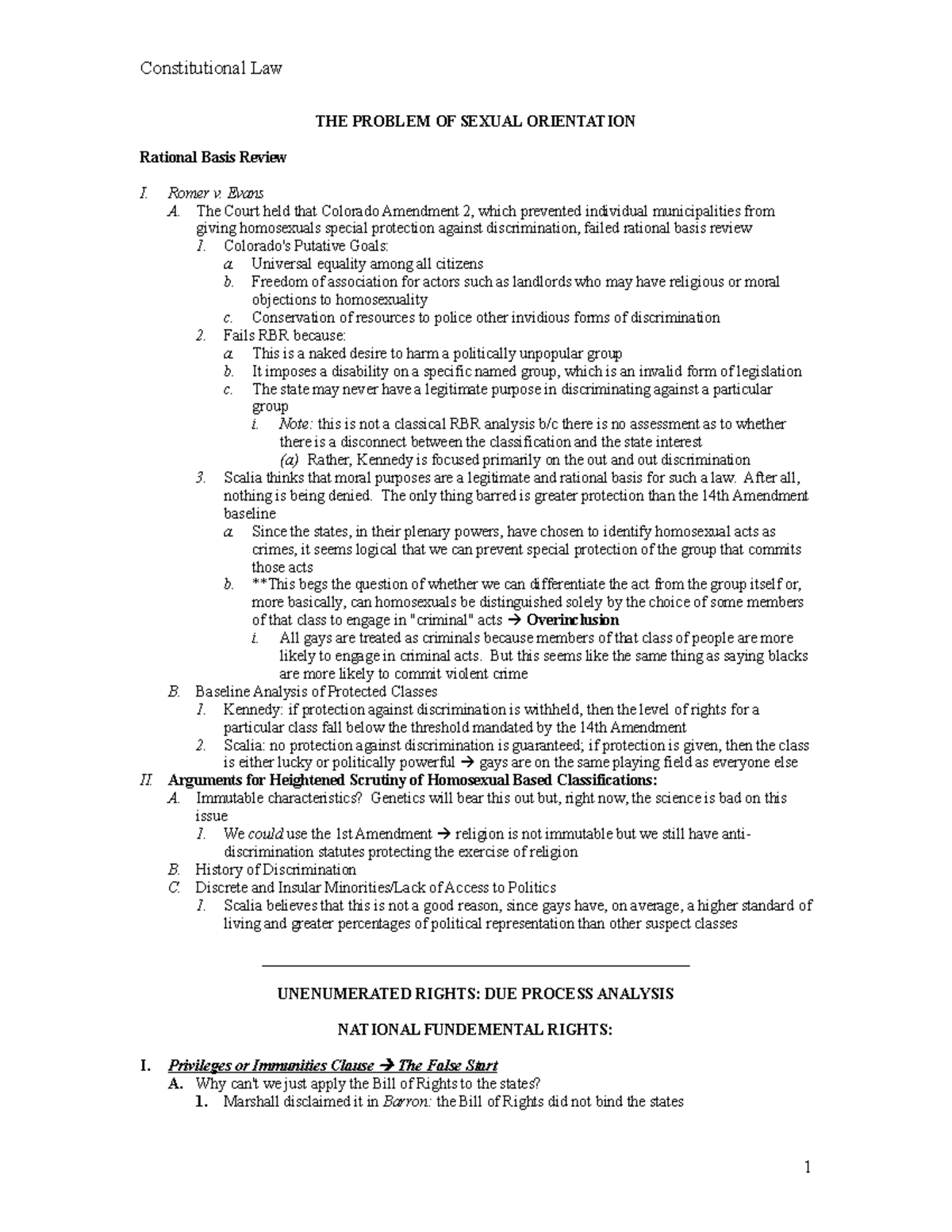 Constitutional Law Outline - 3 - THE PROBLEM OF SEXUAL ORIENTATION ...