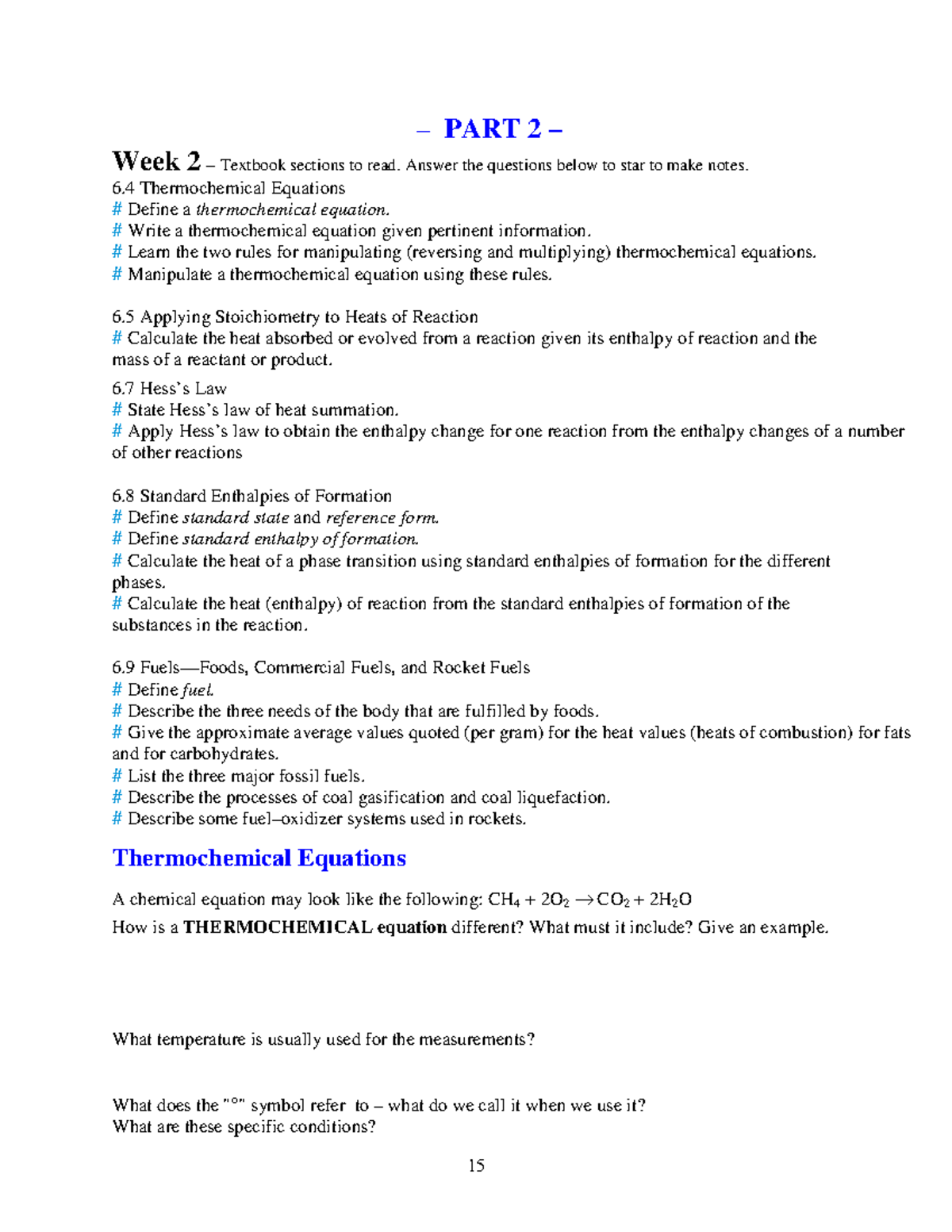Guided Reading 2 -Thermo Part2 - Week 2 - PART 2 – Week 2 – Textbook ...