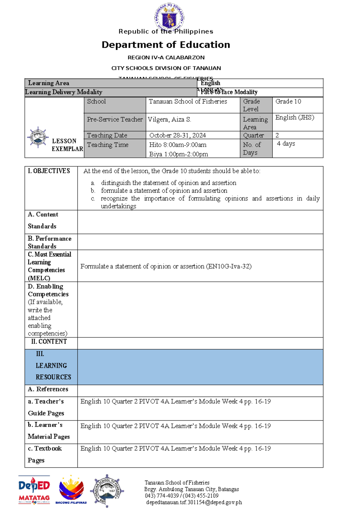 Q2- Lesson-4 - Lesson Plan - Department of Education REGION IV-A ...