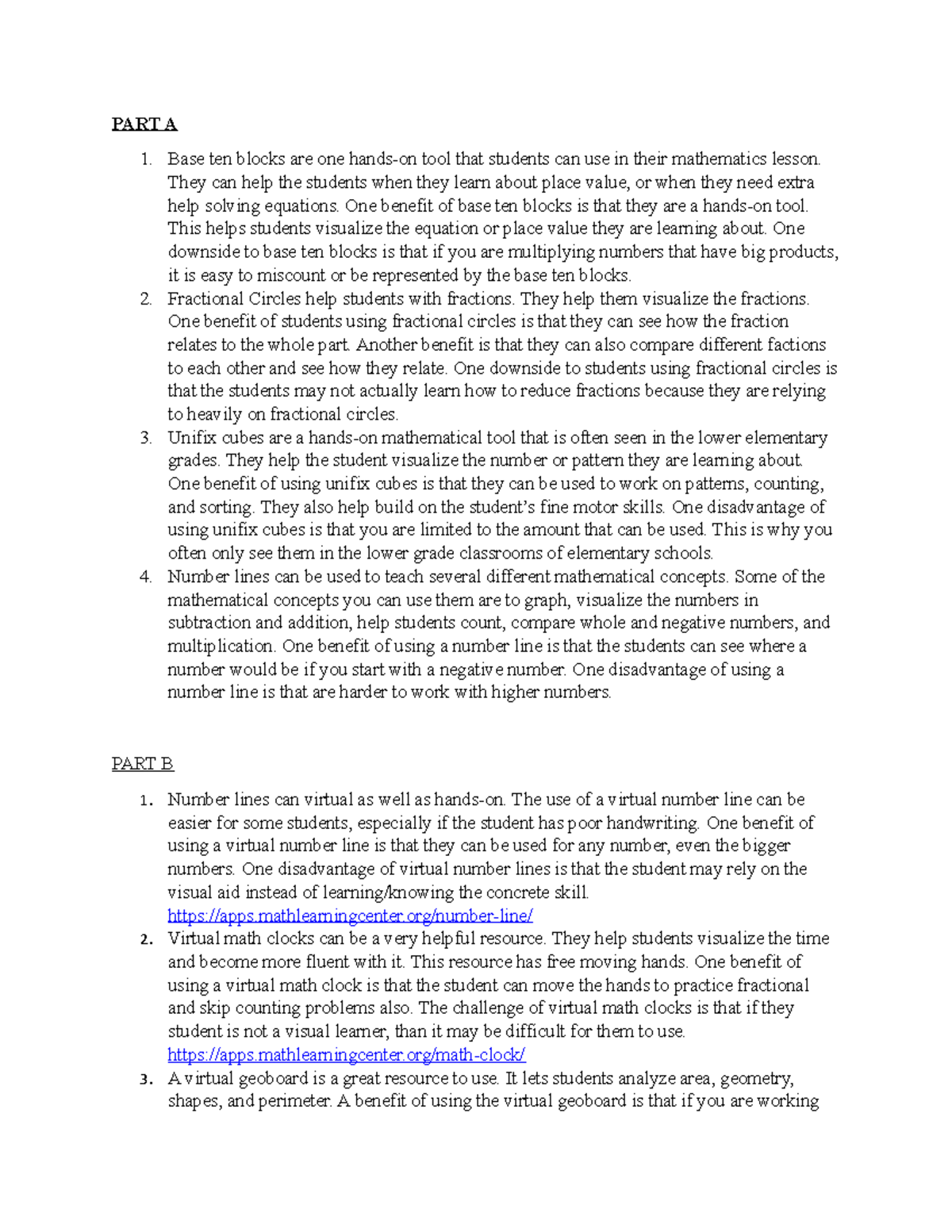 C109 task passed on 1st try - PART A 1. Base ten blocks are one hands-on tool that students can ...