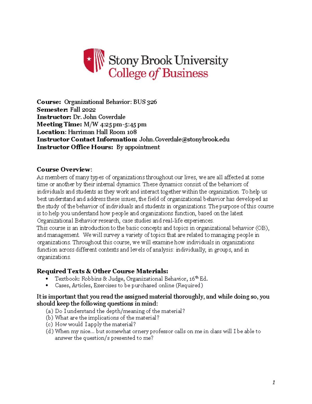 BUS 326.F.22 Syllabus - Coverdale final - Course: Organizational ...