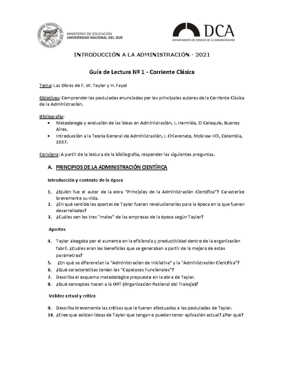 1. Guia de lectura clasicos 2021 - INTRODUCCI”N A LA ADMINISTRACI”N - 2021 GuÌa de Lectura N∫ 1 ...